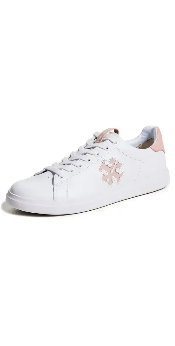 Tory Burch Double T Howell Court Sneakers In Titanium White